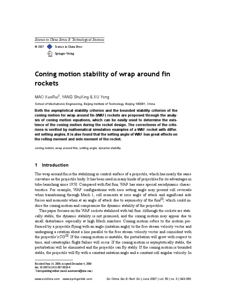 Coning Motion Stability of Wrap Around Fin Rockets | PDF | Stability ...
