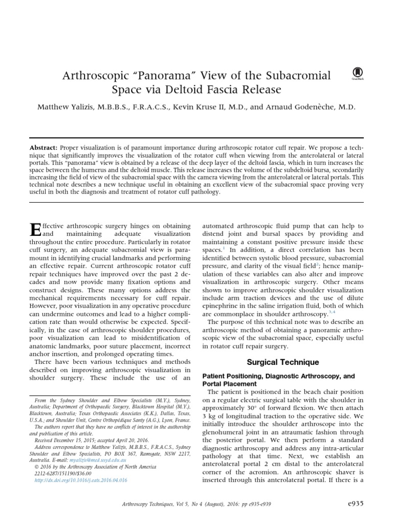 Arthroscopic Panorama View Of The Subacromial Space Via Deltoid