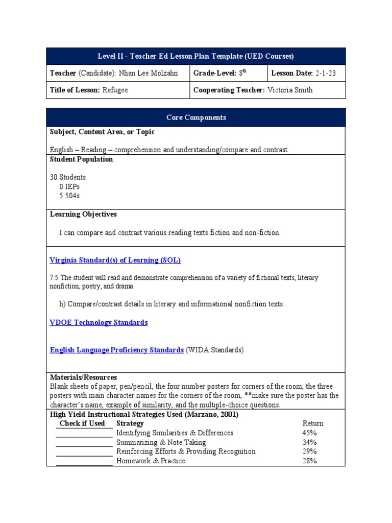 8th Grade Compare and Contrast Lesson | PDF | Lesson Plan | Reading ...