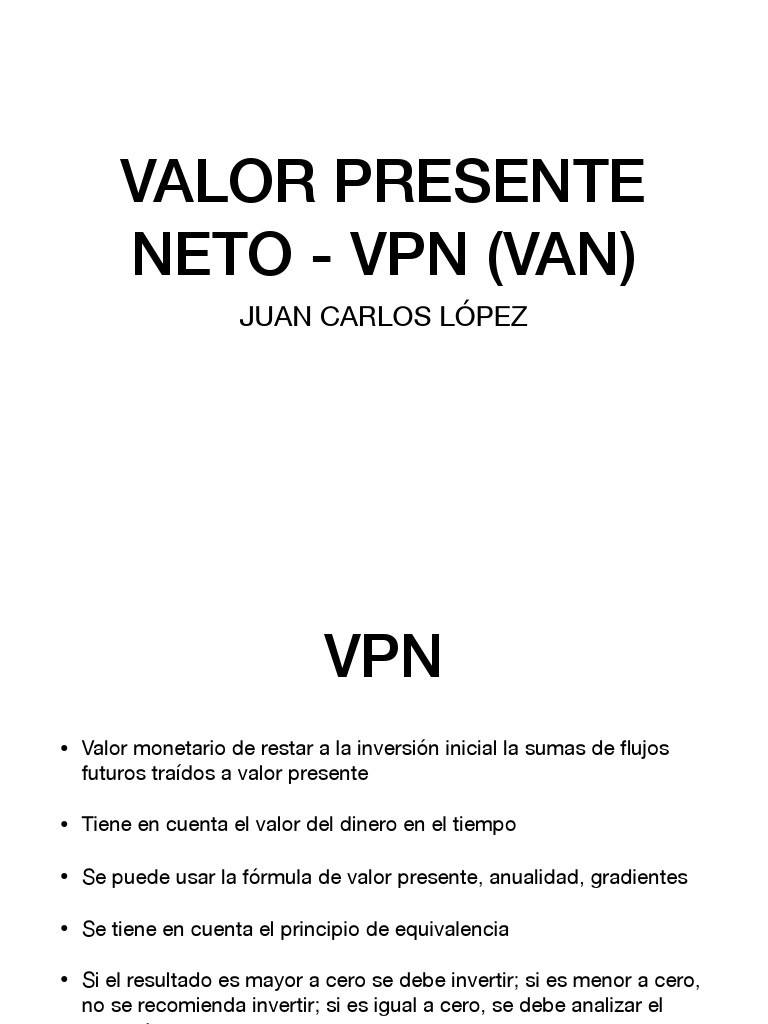 Fórmulas del Valor Presente Neto (VPN) | PDF