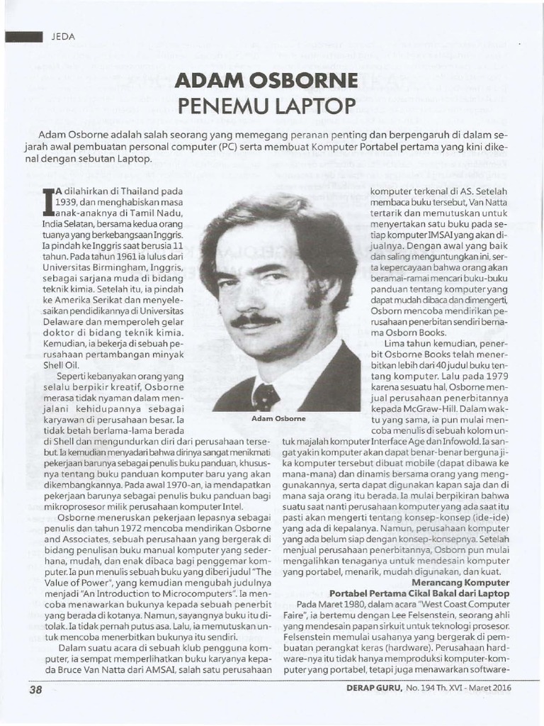 Penemu Laptop: Adam Osborne | PDF