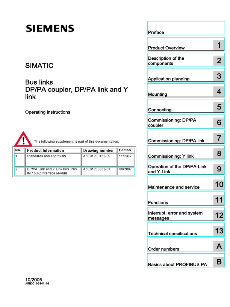 Simatic Bus Links DP/PA Coupler, DP/PA Link and Y Link: Product ...