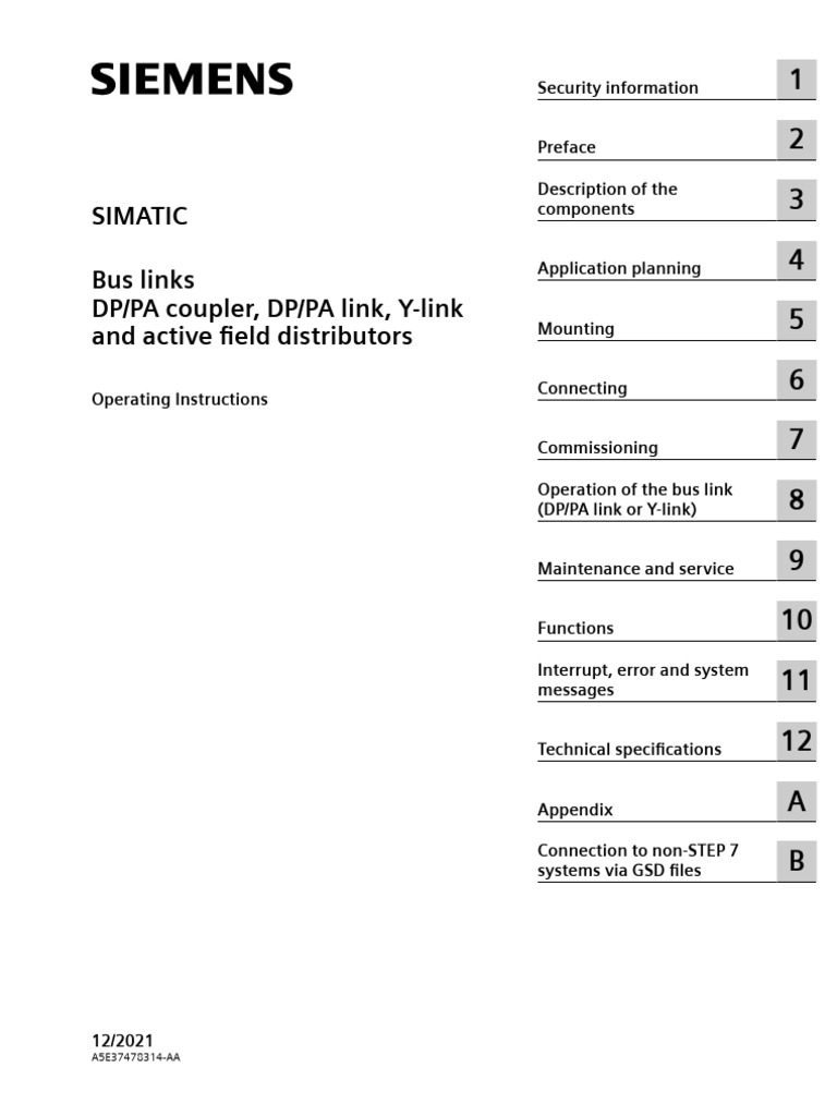 Simatic Bus Links DP/PA Coupler, DP/PA Link, Y-Link and Active Field ...