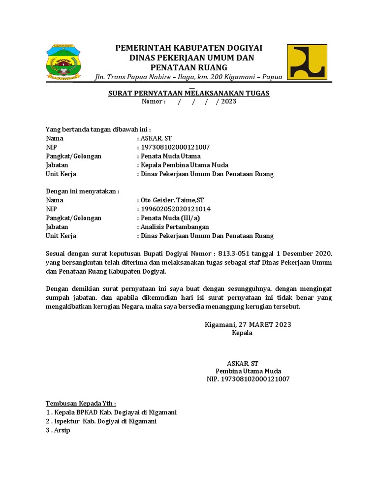 Pemerintah Kabupaten Dogiyai Dinas Pekerjaan Umum Dan Penataan Ruang | PDF
