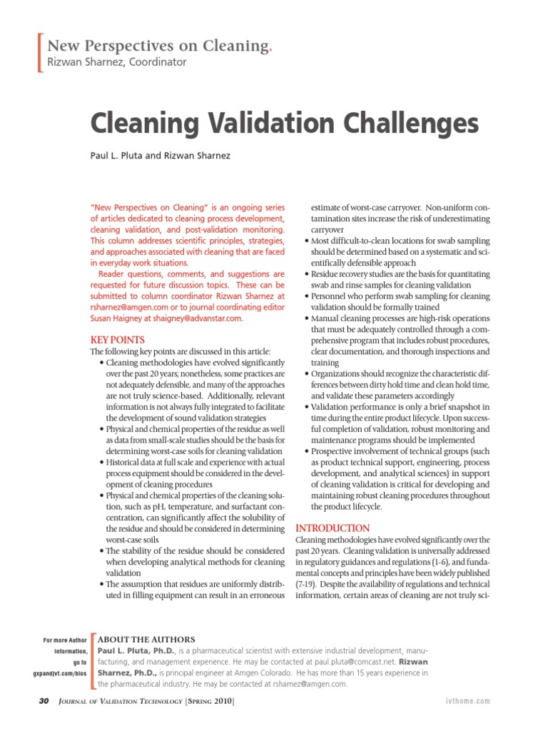 Cleaning Validation Challenges: New Perspectives On Cleaning | PDF ...