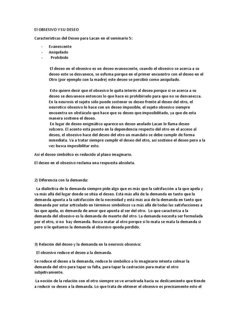 El OBSESIVO Y SU DESEO | PDF | Jacques Lacan | Neurosis