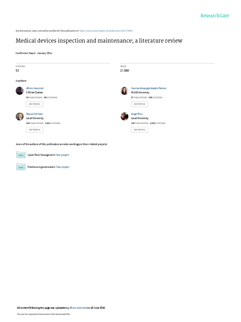 Medical Devices Inspection and Maintenance A Literature Review ...