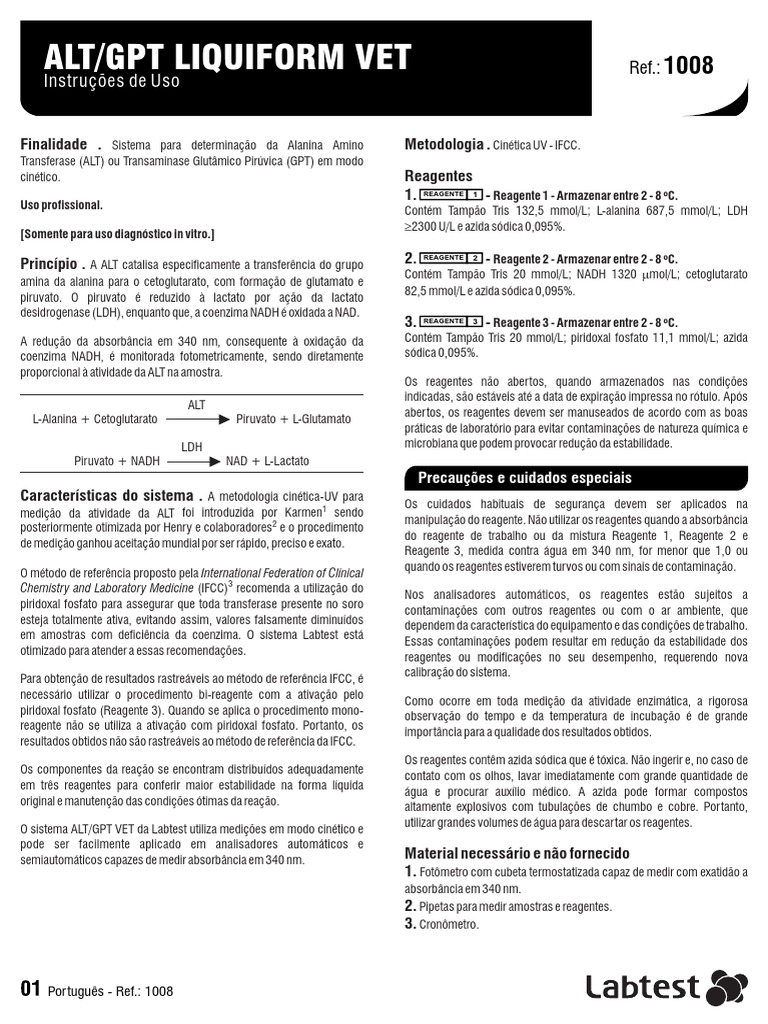 ALT/GPT Liquiform VET | PDF | Enzima | Absorbância
