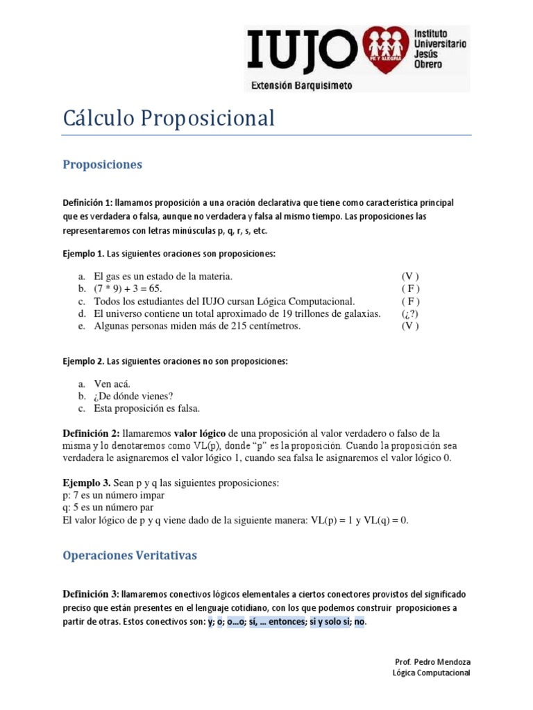 Cá Lculo Proposicionál: Proposiciones | PDF | Proposición | Interpretación (filosofía)