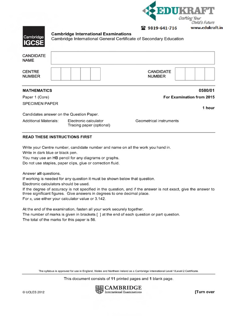 Igcse: Cambridge International Examinations | PDF | Circle | Speed