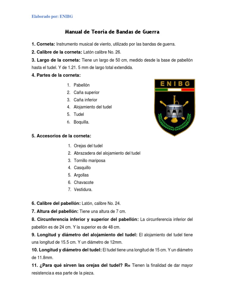 Manual de Banda de Guerra ENIBG | PDF | Instrumentos musicales
