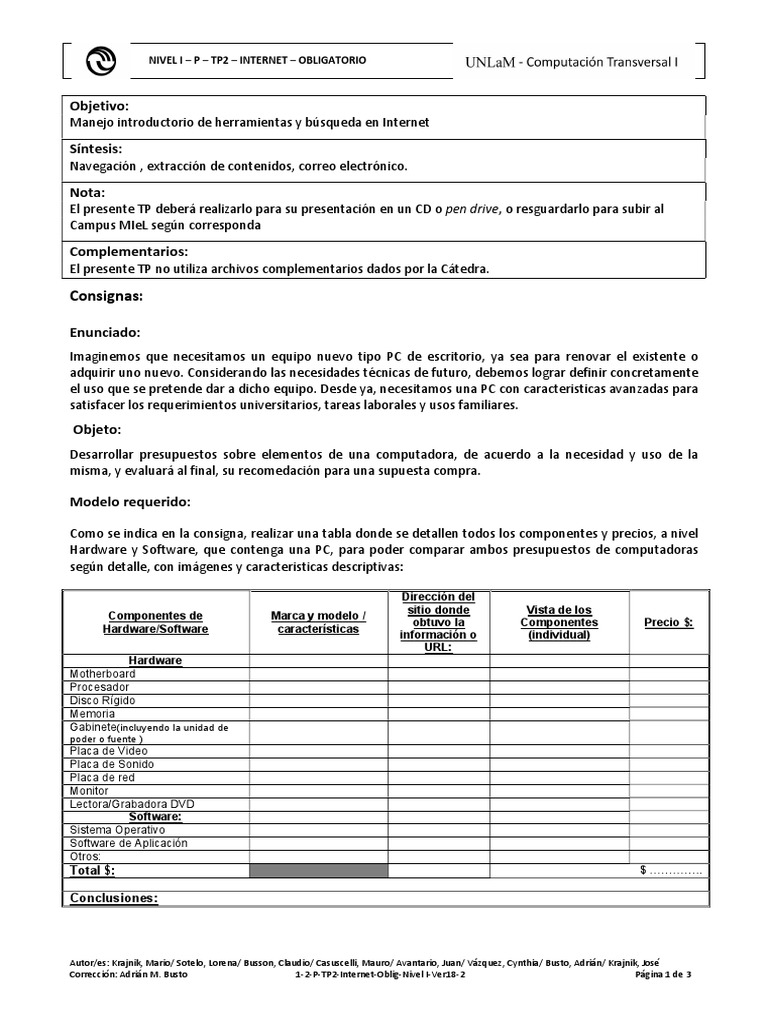 1 2 P TP2 Internet Oblig Nivel I Ver18 2 | PDF | Hardware de la computadora | Microprocesador