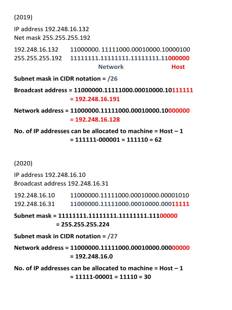 CN Subnet Mask, Broadcast Address & Network Address | PDF