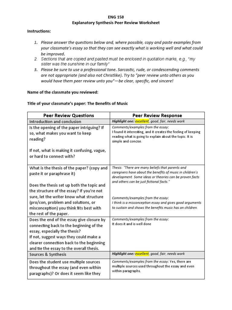 Peer Review Questions Peer Review Response | PDF | Essays | Neuroplasticity