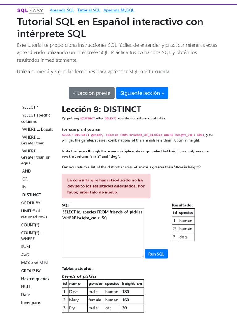 009b - Tutorial SQL en Español Interactivo Con Intérprete SQL | Download Free PDF | Sql ...