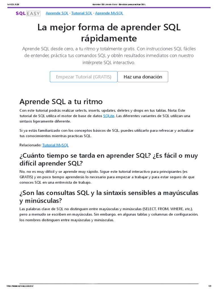 Aprende SQL Fácil y Gratis | PDF | SQL | Bases de datos
