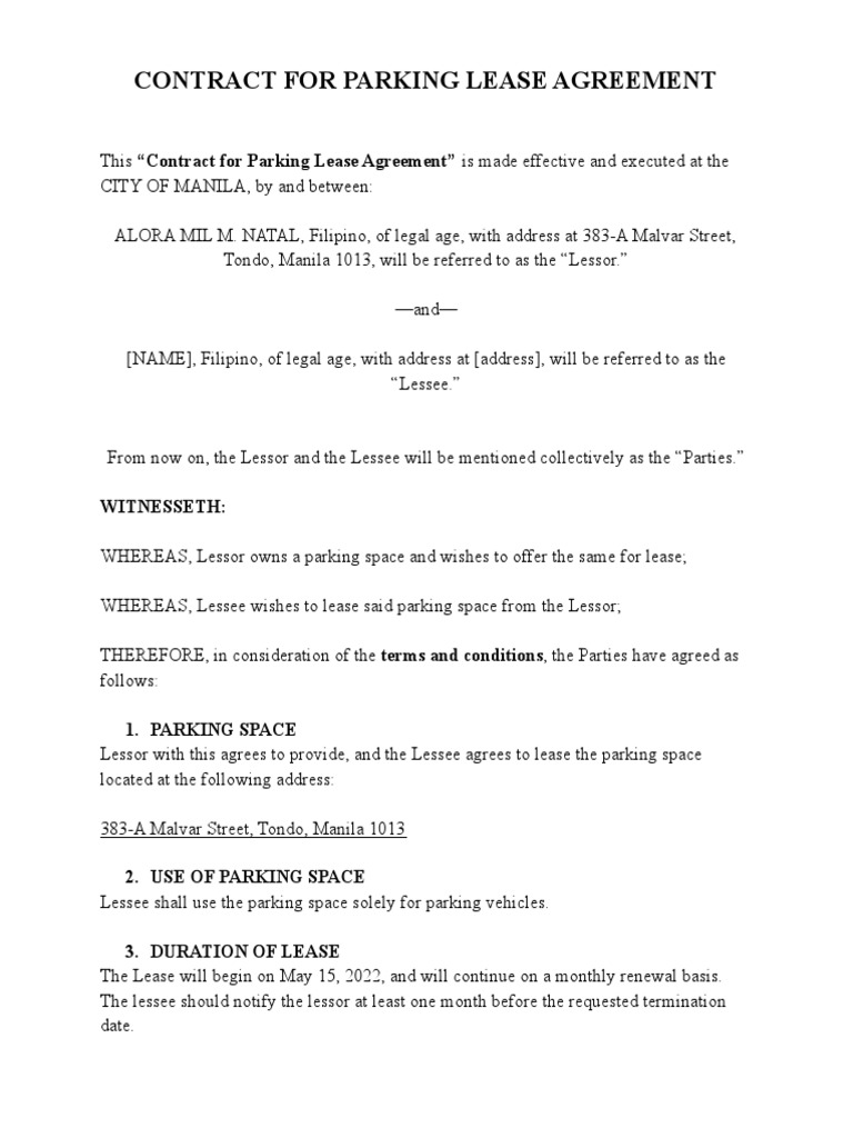 Contract For Parking Lease Agreement: Witnesseth | PDF | Lease | Business