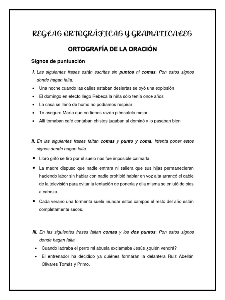 Reglas Ortográficas y Gramaticales - Ortografía de La Oración - Signos ...
