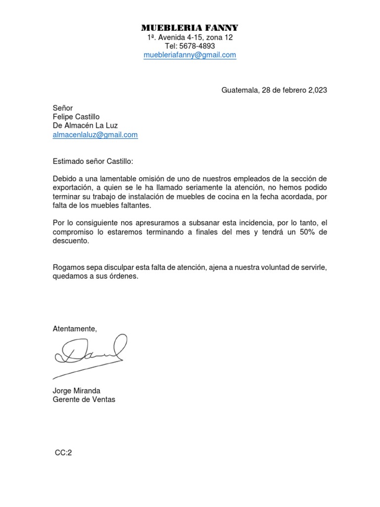 Carta de Disculpa 1 | PDF