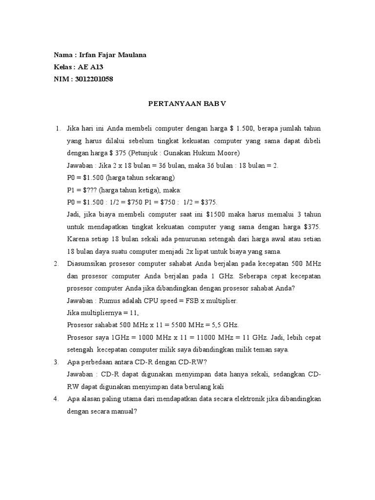 Nama: Irfan Fajar Maulana Kelas: AE A13 NIM: 3012201058 Pertanyaan Bab V | PDF | Game ...