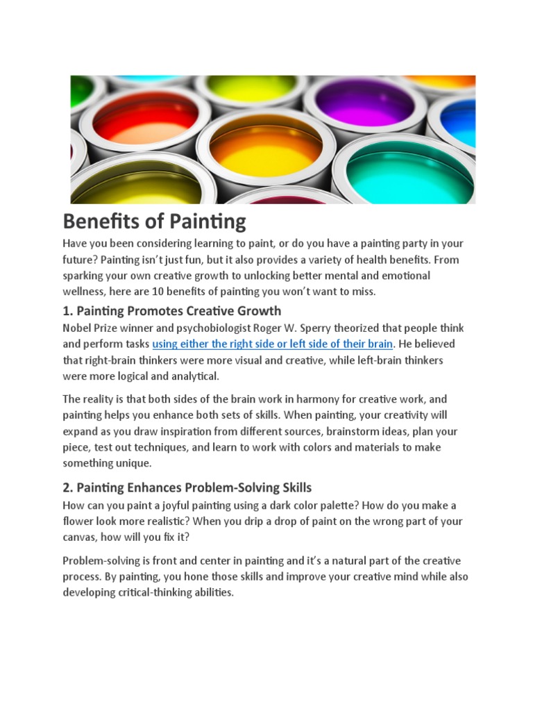 Benefits of Painting: 1. Painting Promotes Creative Growth | PDF ...