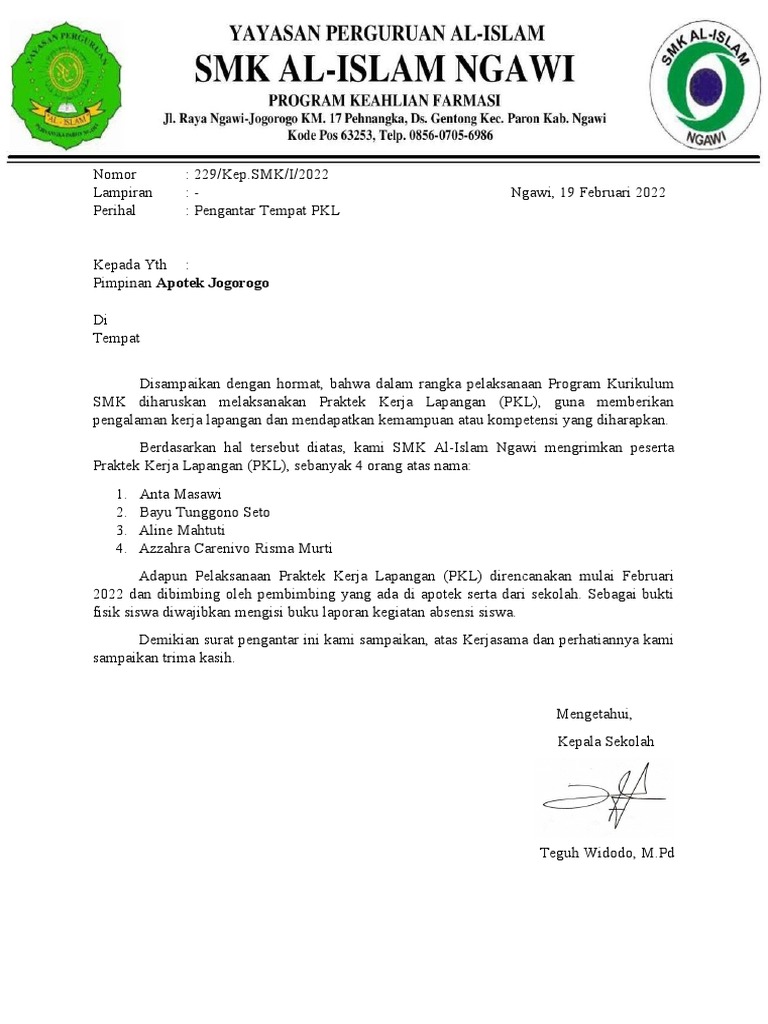 Surat Pengantar PKL | PDF
