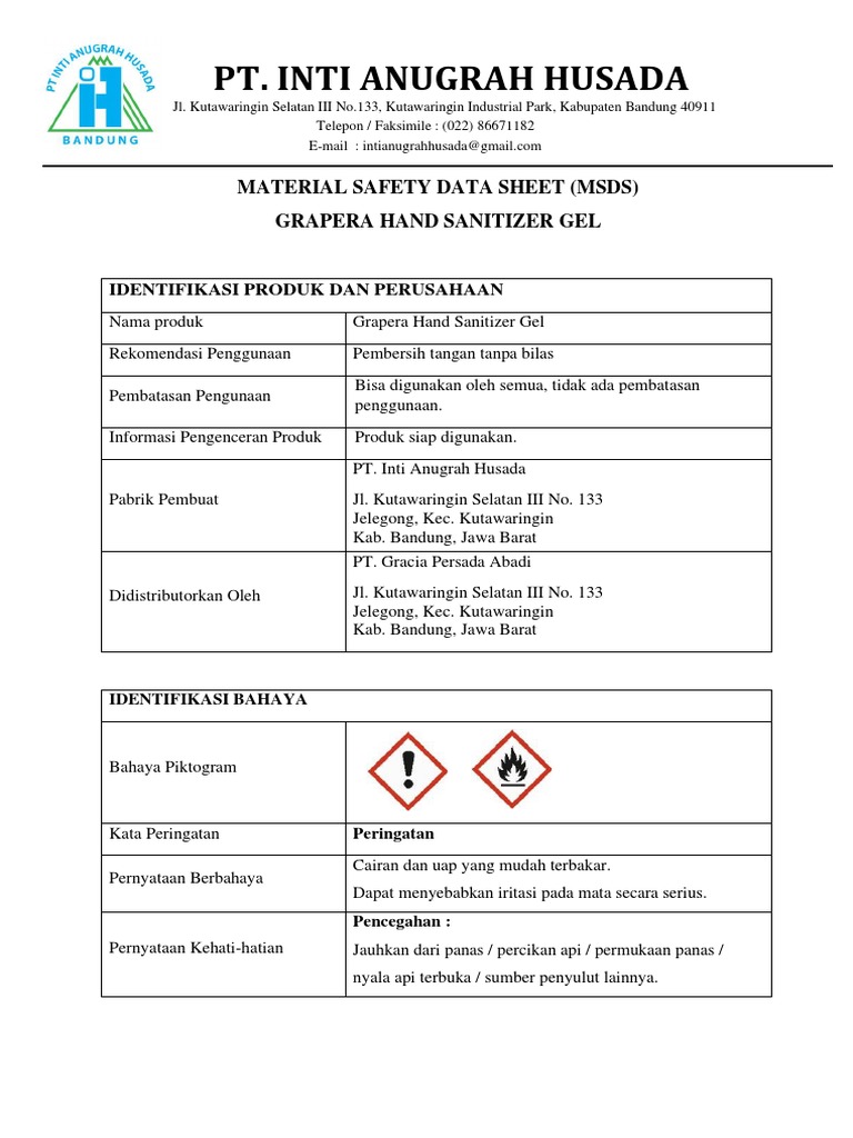 MSDS Hand Sanitizer Gel | PDF