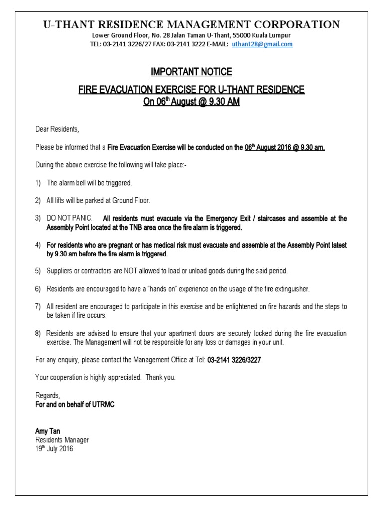 Fire Evacuation Exercise Notice | PDF