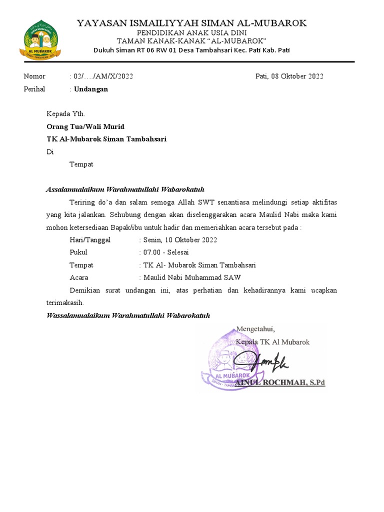 Surat Undangan Maulid Nabi | PDF