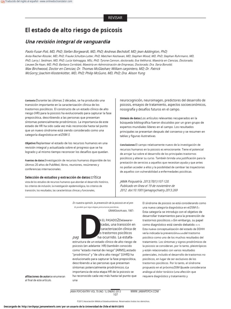 The Psychosis High-Risk State (Fusar-Poli) .En - Es | PDF | Psicosis ...