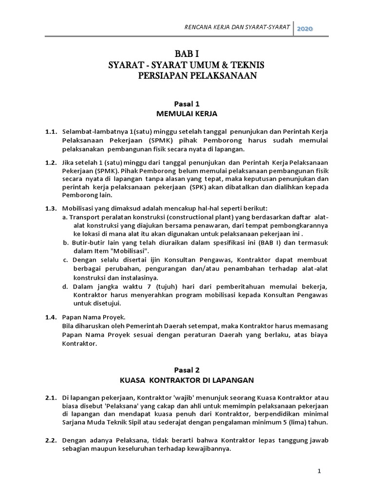 Rencana Kerja Konstruksi Krumutan 2020 | PDF