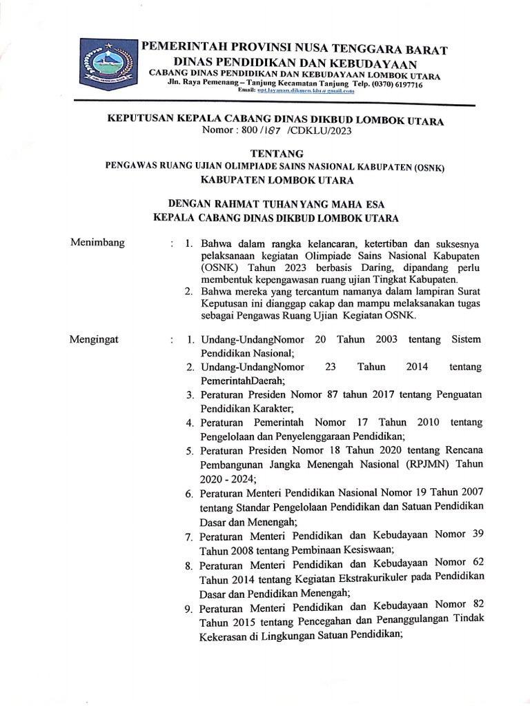 SK Pengawas OSNK 2023 | PDF