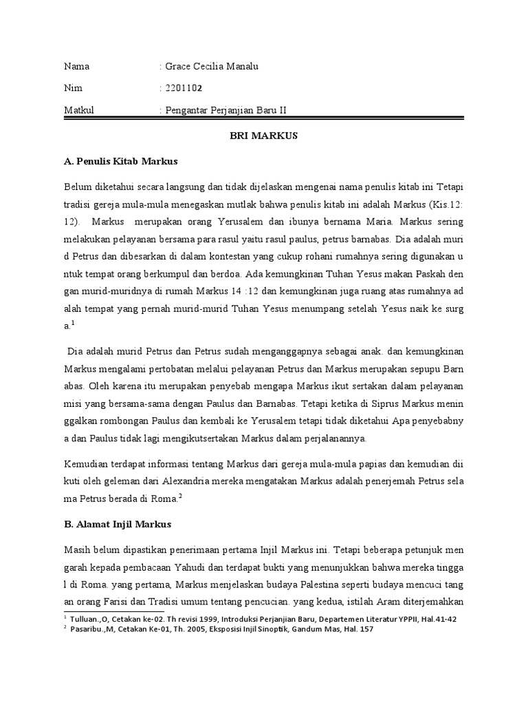 Bri Markus A. Penulis Kitab Markus | PDF | Agama & Spiritualitas