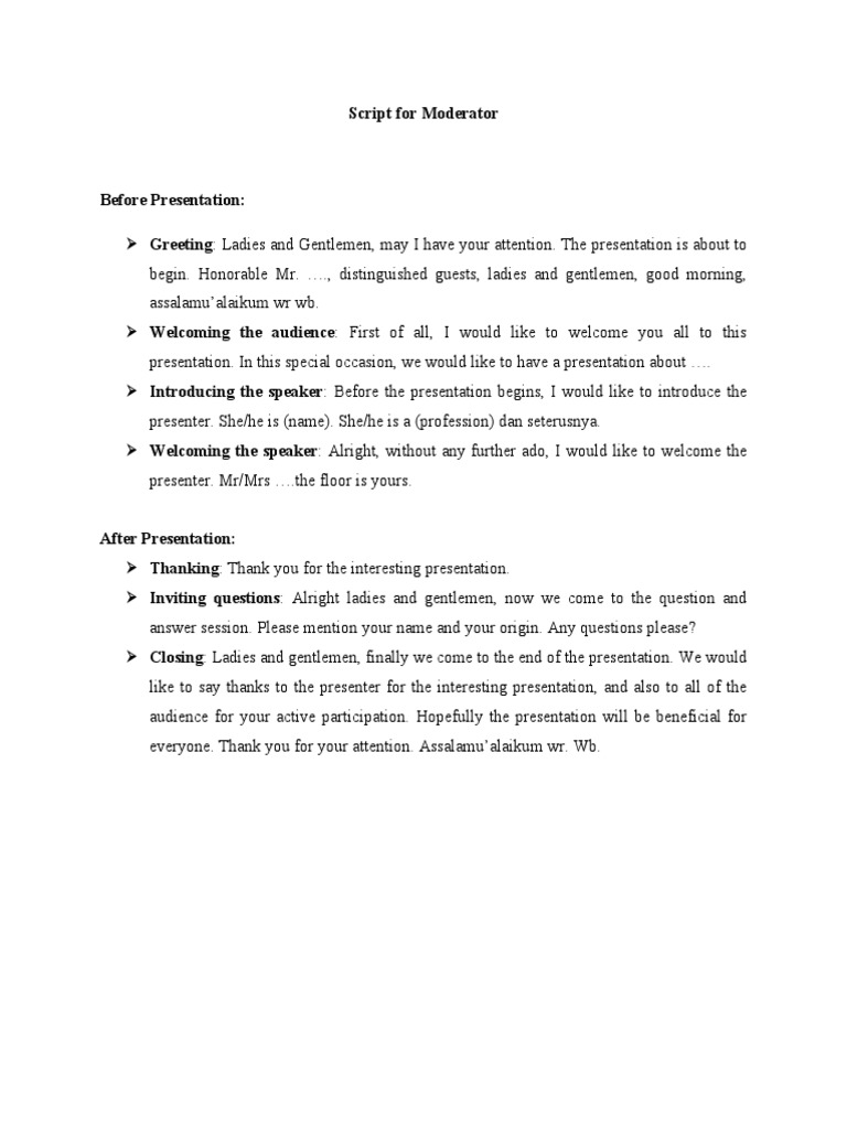 Script For Moderator | PDF