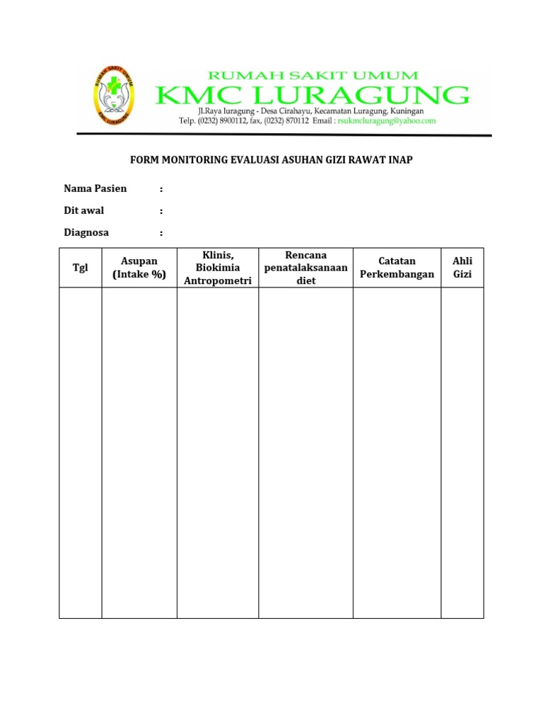 Form Monitoring Evaluasi Asuhan Gizi Rawat Inap | PDF