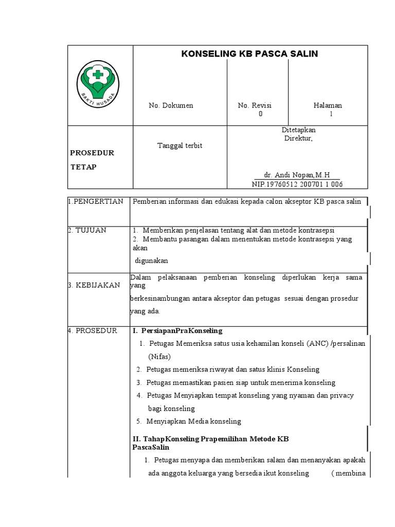 Sop Konseling KB Pasca Salin | PDF