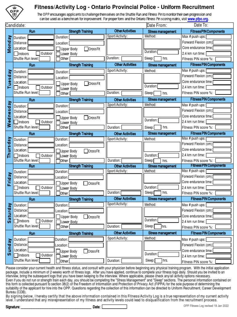 OPP Fitness Log | PDF | Physical Fitness
