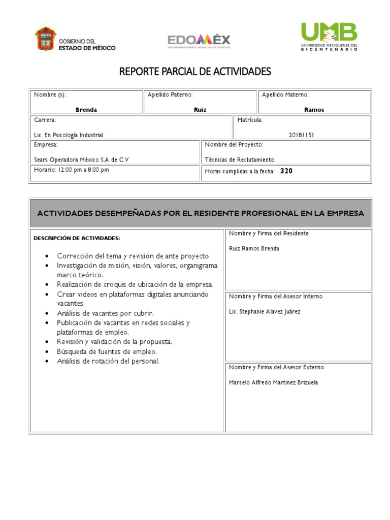 Reporte Parcial de Actividades Residencias Profesionales | PDF