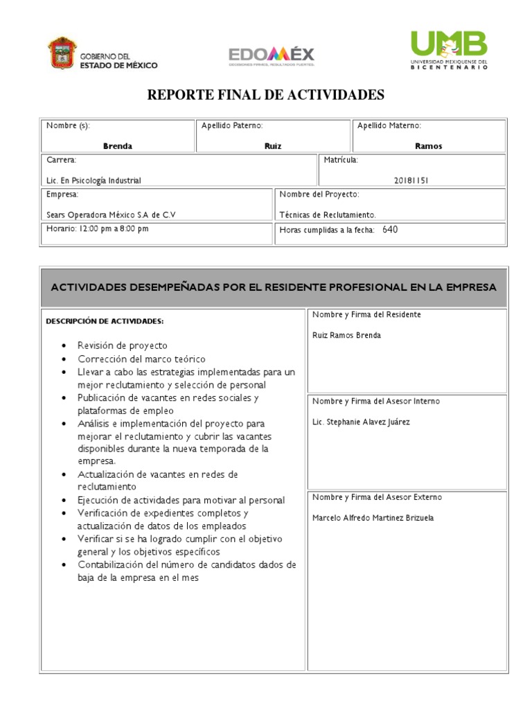 Reporte Final de Actividades Residencias Profesionales | PDF