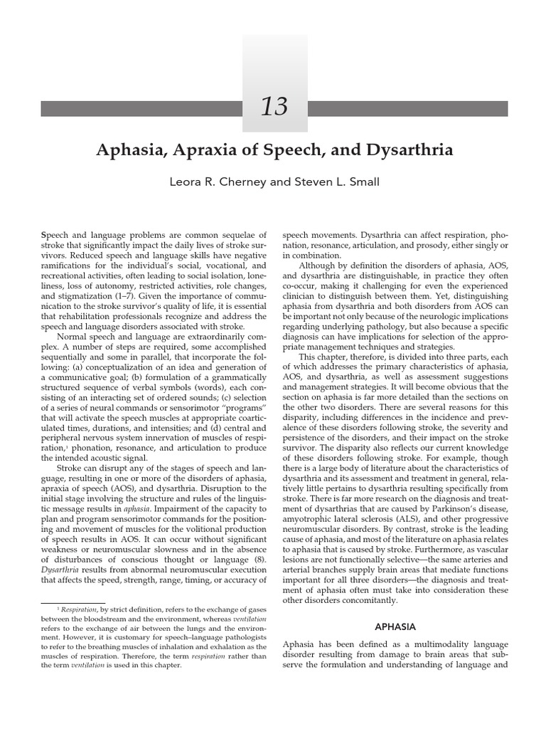 Aphasia, Apraxia, Dysatrhria | PDF | Aphasia | Speech