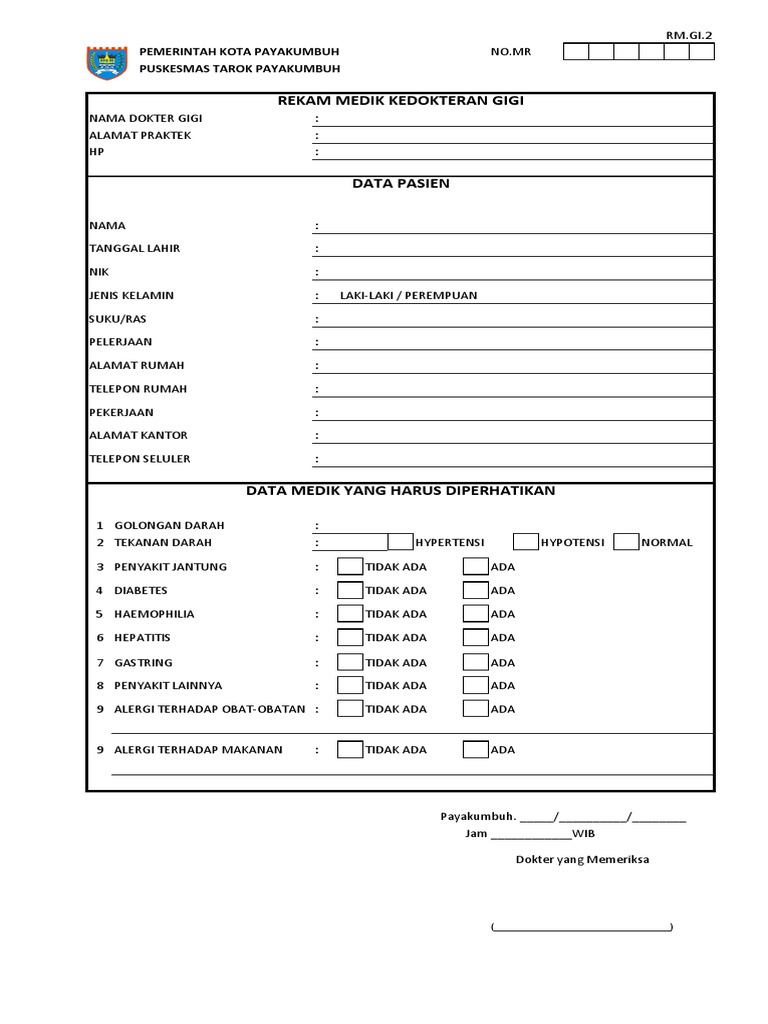 Formulir Rekamedis Poliklinik Gigi | PDF | Kesehatan Holistik