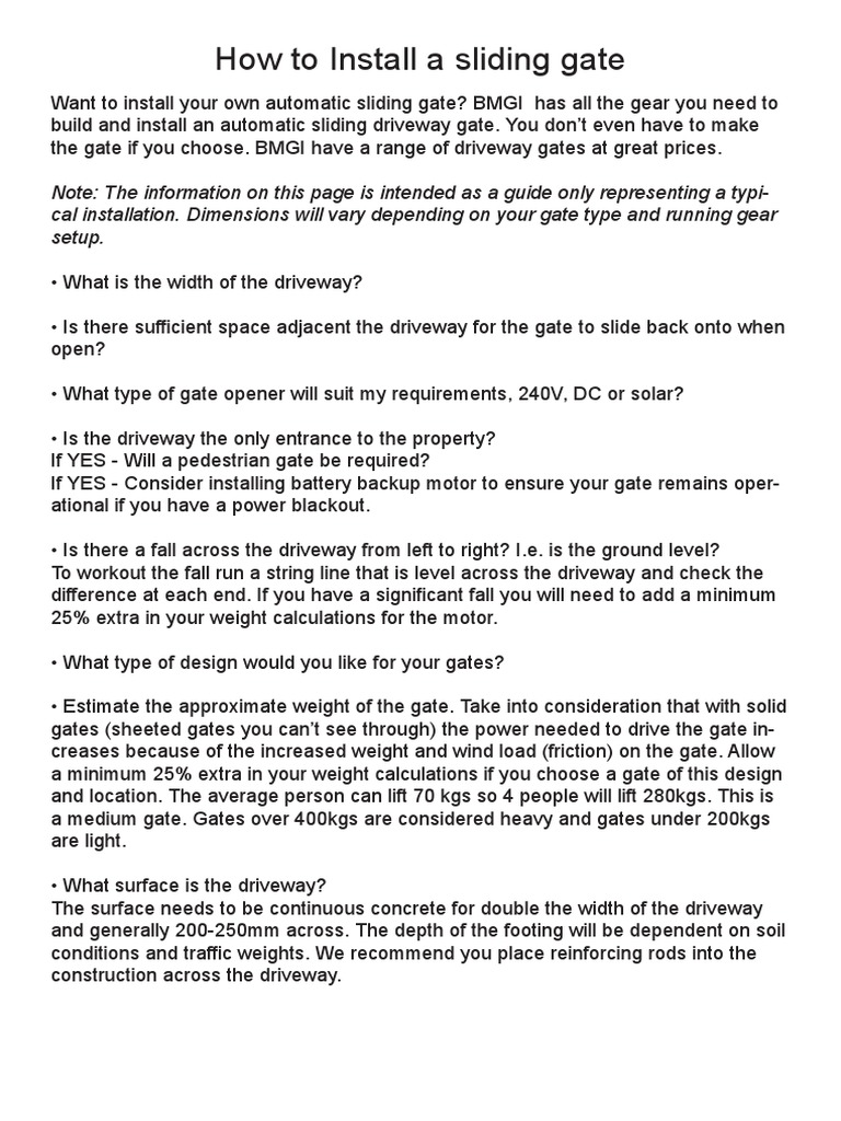 Sliding Gate Installation | PDF | Screw | Concrete