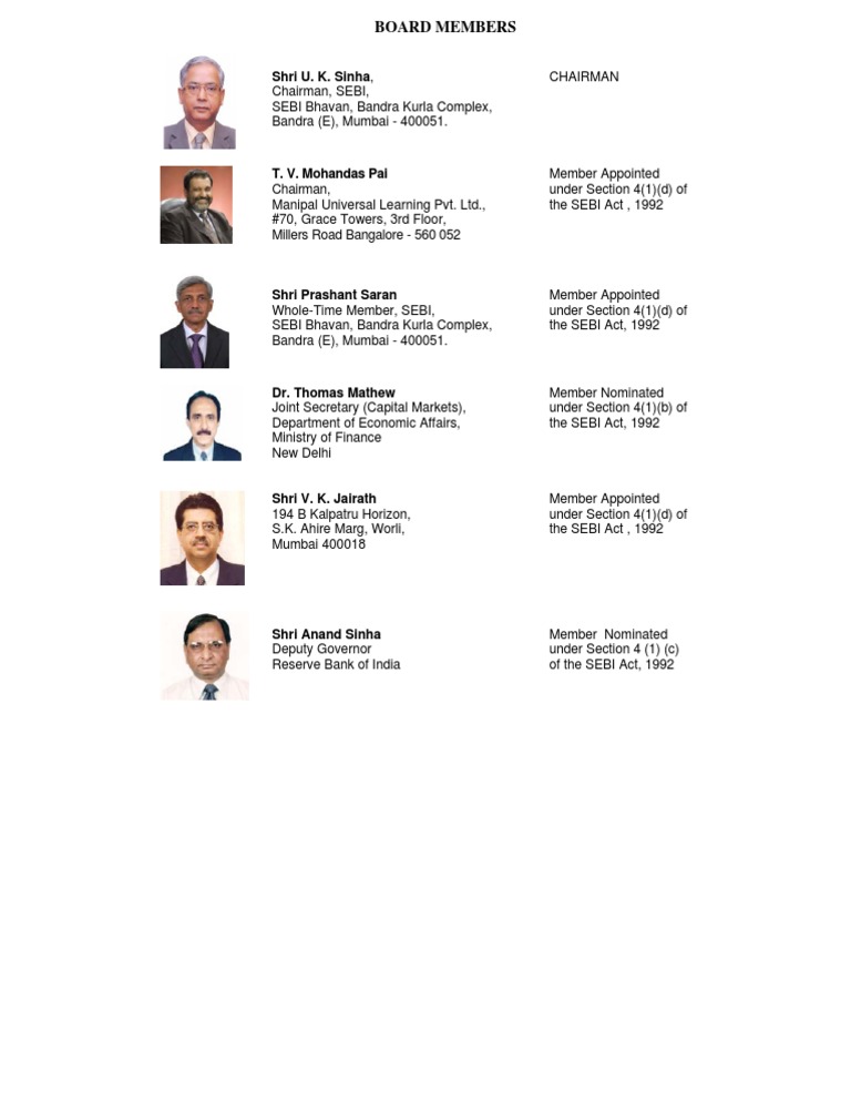 SEBI Board Members Overview | PDF | Career & Growth | Travel