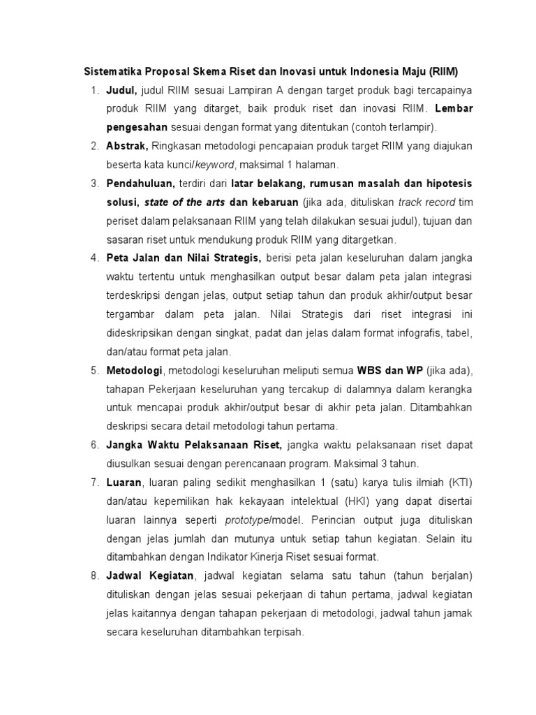Sistematika Proposal Skema Riset Dan Inovasi Untuk Indonesia Maju (RIIM ...