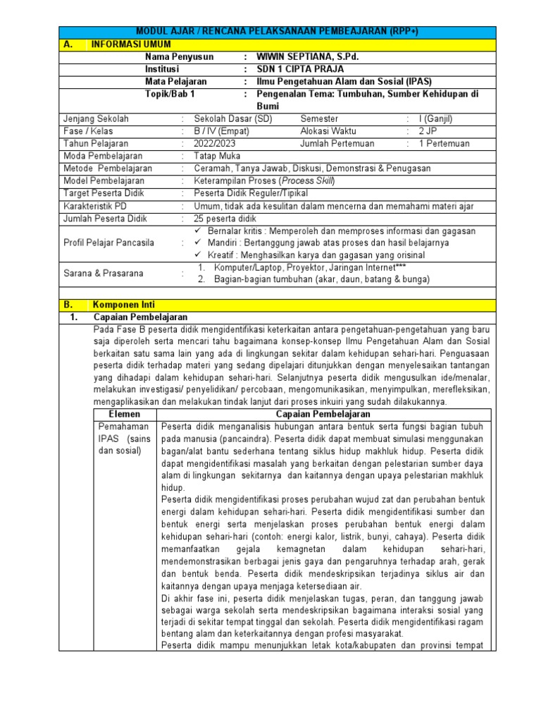 01.modul Ajar Ipas KLS 4 Ganjil | PDF