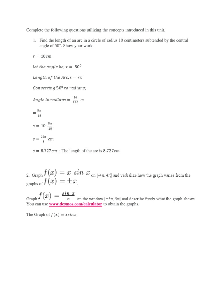 College Algebra: Arc Length & Graphs | PDF | Function (Mathematics) | Angle