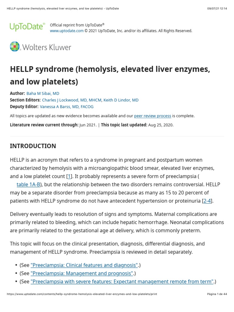 Hellp Syndrome Hemolysis Elevated Liver Enzymes And Low Platelets
