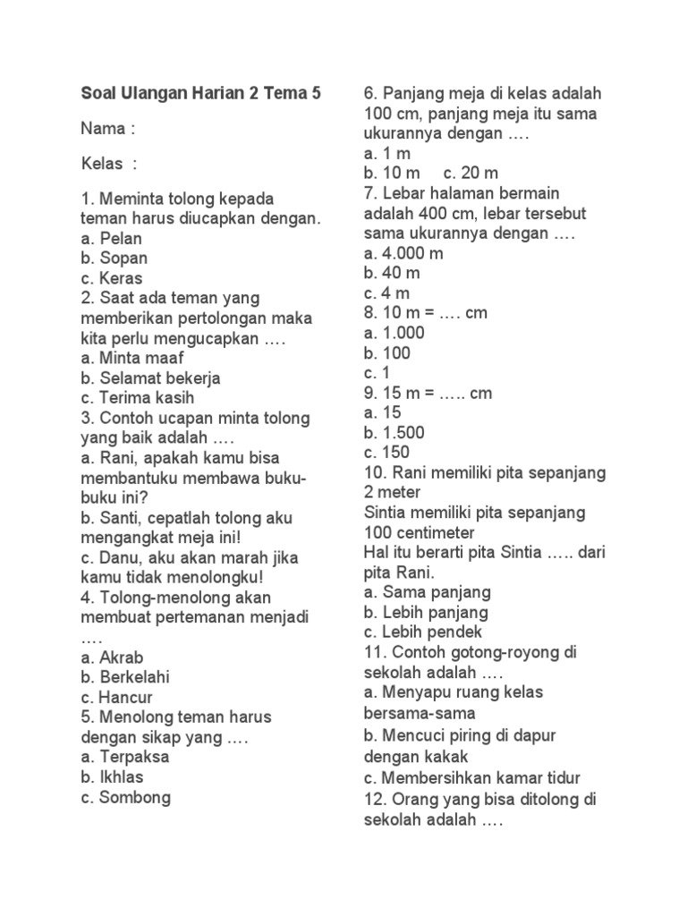 Soal Uh 2 Tema 5 | PDF