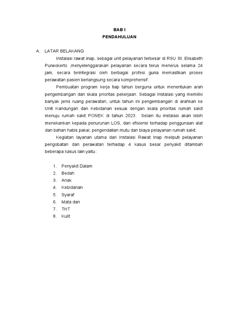 Program Kerja Instalasi Rawat Inap 2022 | PDF