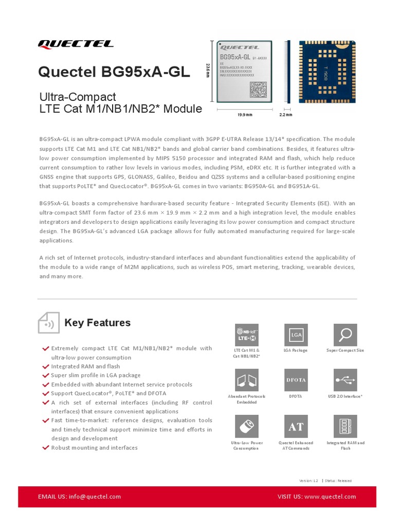 Quectel BG950A-GLBG951A-GL LPWA Specification V1.2-1 | PDF | Transport ...
